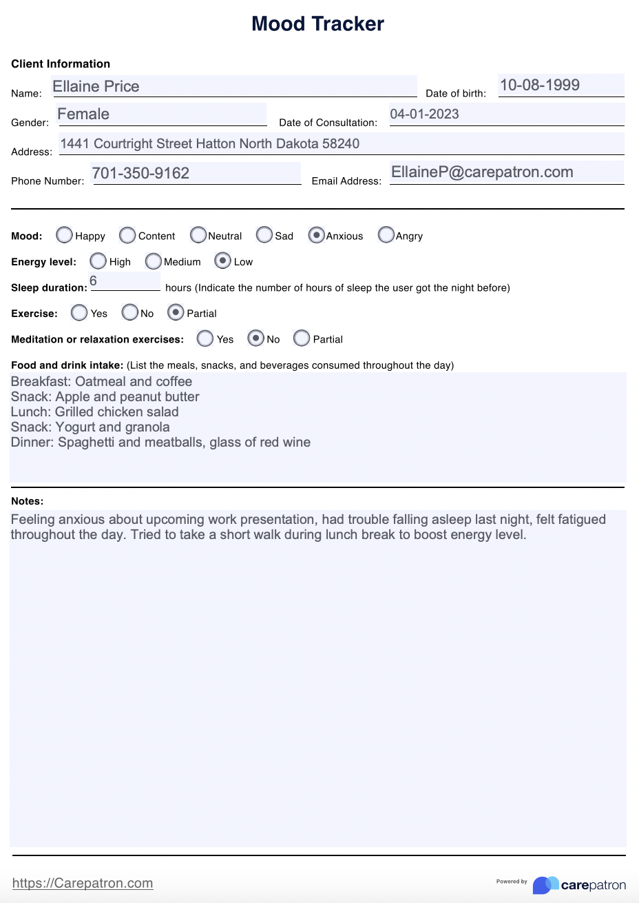 Mood Tracker Printable & Example | Free PDF Download